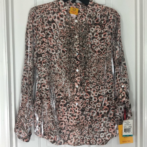 Ruby Rd. | Tops | Ruby Rd Ruffle Front Long Tab Sleeve Sz 6p Shirt ...